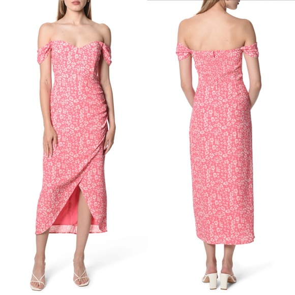 Wayf | Dresses | New Wayf Kennedy Pink Floral Crepe Off The Shoulder ...